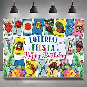 Rsuuinu Loteria Card Backdrop Mexican Fiesta Party Birthday Theme Mexico Loteria Cards Photography Background Fiesta Birthday Party Decorations Banner Newborn Adult Portrait Photo Booth Props 7x5ft