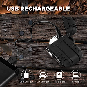 FLISSA Survival Hunting Knife with Sheath & 3Pcs Lighters Tool Set, Windproof Flameless USB Rechargeable Lighters, Waterproof LED Headlamp with 5 Light Modes, 12 in 1 Multitool Plier