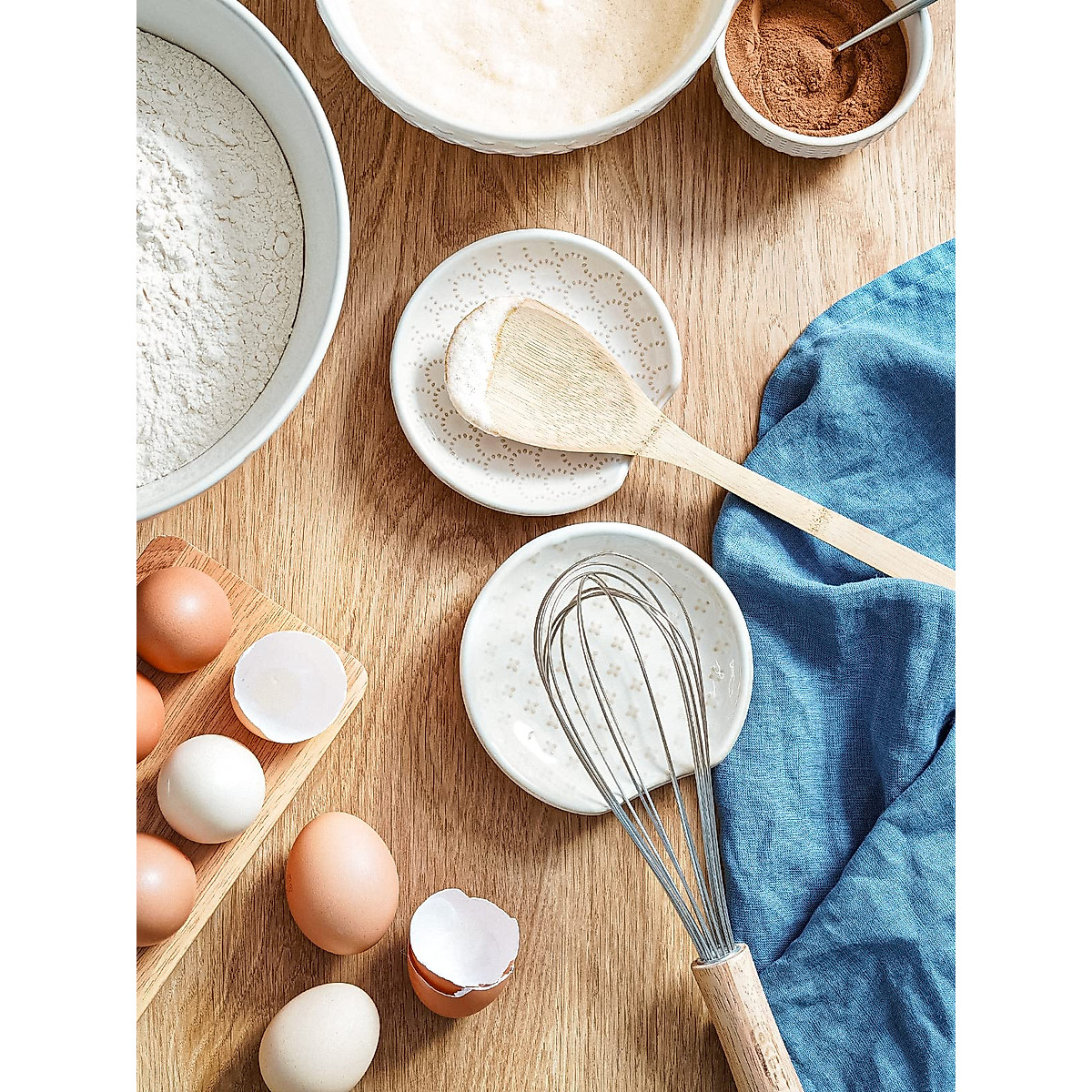 LE TAUCI Ceramic Spoon Rest for Counter, Embossment Farmhouse Gift, Coffee Spoon Holder, Stove Top Protection, Kitchen Decor, Accessories for Countertop - 4.8 inch, Set of 1,White, Fireworks