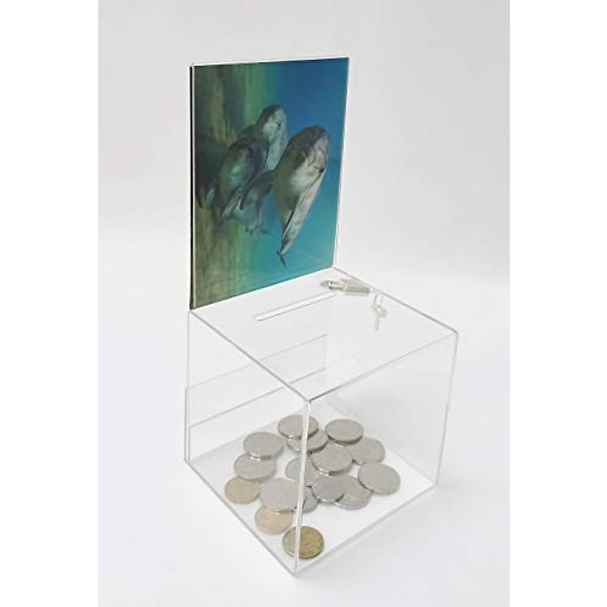 FixtureDisplays® 4.25 X 4.25 X 9.9" Small Acrylic Plexiglass Clear Donation Box Tip Offering Charity Fundraising Box 11040-AMAZON