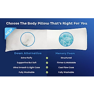 Snuggle-Pedic Long Body Pillow for Adults - Big 20x54 Pregnancy Pillows w/ Shredded Memory Foam & Bamboo Cooling Pillow Cover - Cuddle Pillow for Bed, Firm Maternity Side Sleeper Pillow Insert to Hug
