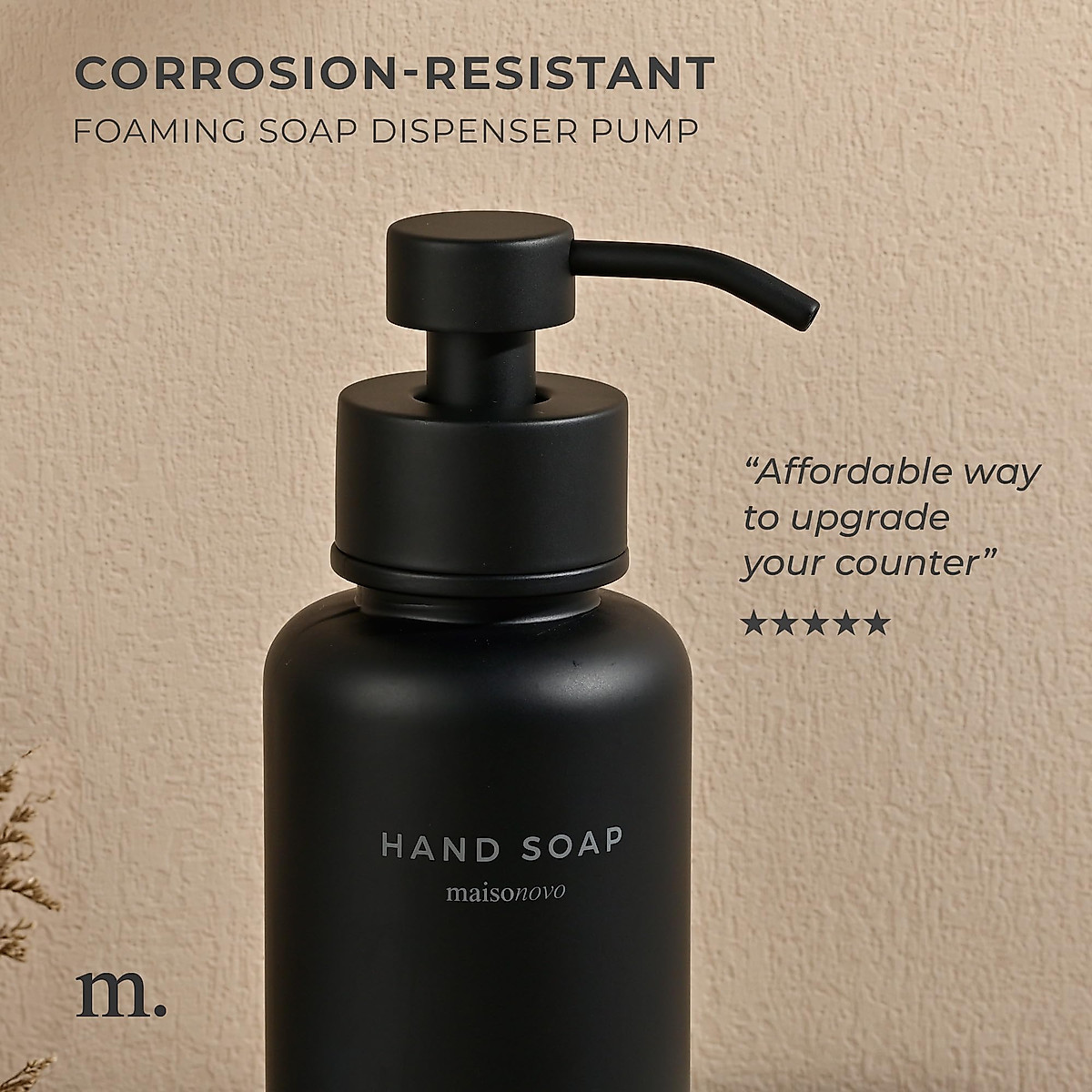 MaisoNovo Glass Foaming Hand Soap Dispenser 14 Oz | Black Foaming Soap Dispenser Black Pump x 1 w/Labels