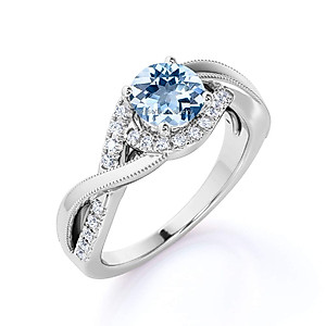 PB Collection Solitaire Aquamarine & CZ Infinity Engagement Promise Ring in 925 Sterling Silver 6