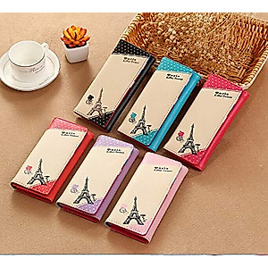 Paris Effiel Tower Cartoon PU Leather Wallet Cash Coin Long Purse Card Holder for Women & Girls (Blue)