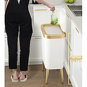 PIJS Trash Can Large Trash Can, High-Foot Large-Capacity Kitchen Wastebasket, Household Trash Can with Lid for Living Room Bathroom Garbage Can (Color : White Gold)