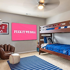 Fuck It We Ball Flag Pink 3x5 Ft Funny Man Cave Wall for Room Teen Girls Indoor Outdoor Bedroom and College Dorm Wall Decor Tapestry Gifts…
