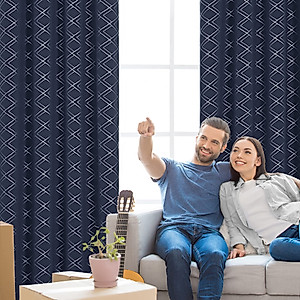 Deconovo Sliding Glass Door Curtains (52x108 Inch, Navy Blue/Silver, 2 Panels) Light Blocking Panels, Thermal Drapes, Silver Patterned Window Treatments