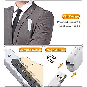 Wireless Presenter Remote, RF 2.4GHz USB Presentation Remote Control PowerPoint Presentation Clicker for Keynote/PPT/Mac/PC … (White)