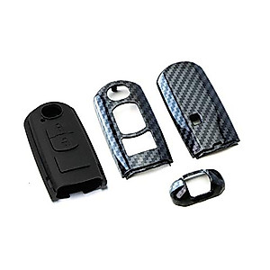 iJDMTOY (1) Carbon Fiber Pattern Smart Key Fob Shell w/ Black Silicone Key Button Skin Compatible With Mazda 2 3 5 6 CX-3 CX-5 CX-7 CX-9 MX-5 (Fit 2 or 3 Button Keys)