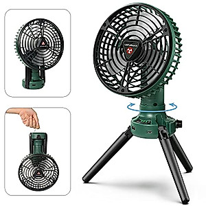 CONBOLA Portable Battery Operated Fan with LED Lantern, 270° Oscillating Fan 10400mAh Outdoor Small Rechargeable Camping Fan, Personal Desk Fan with Hanging Hook for Tent, Bedroom