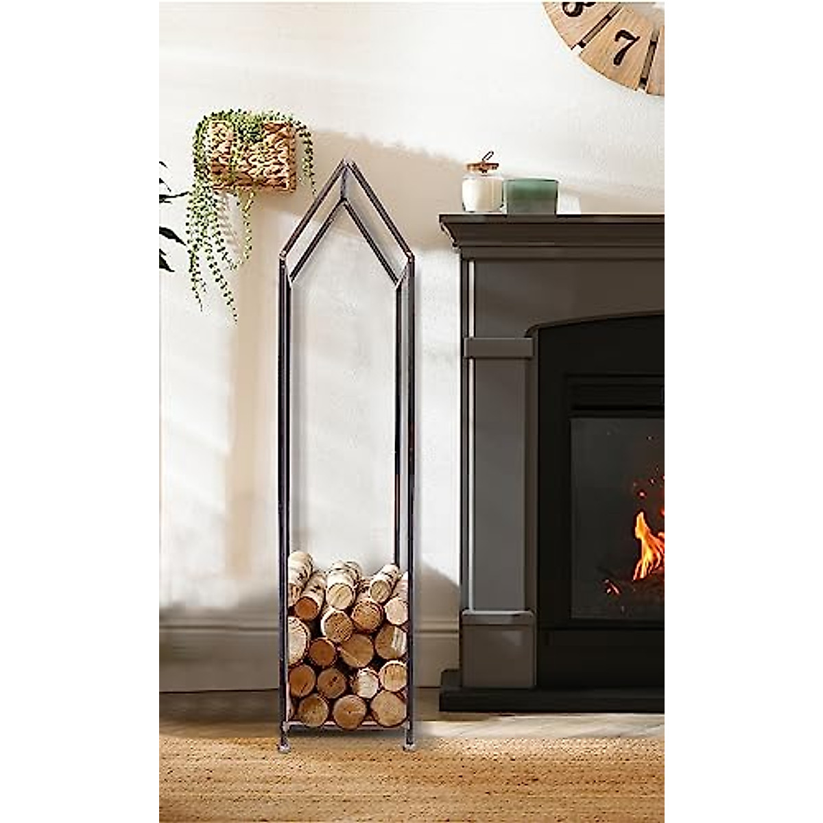 Creative Co-Op Metal House Shaped Fire Wood Holder with Handle