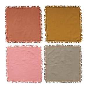 Creative Co-Op Square Cotton Fringe, Set of 4 Colors Napkin, Multi