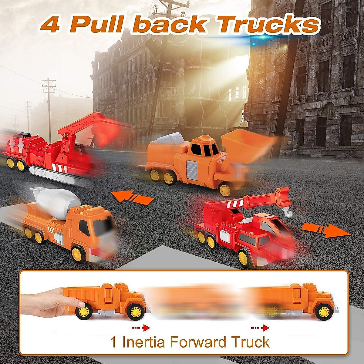 Nicmore Construction Toys Truck Transform into Robot Bundle with Toys Vehicle Carrier Truck 3 4 5 6 Year Old Boys Girls Kids Toddlers 5 in 1 Toys Vehicles Christmas Birthday Gifts for Boys Girls