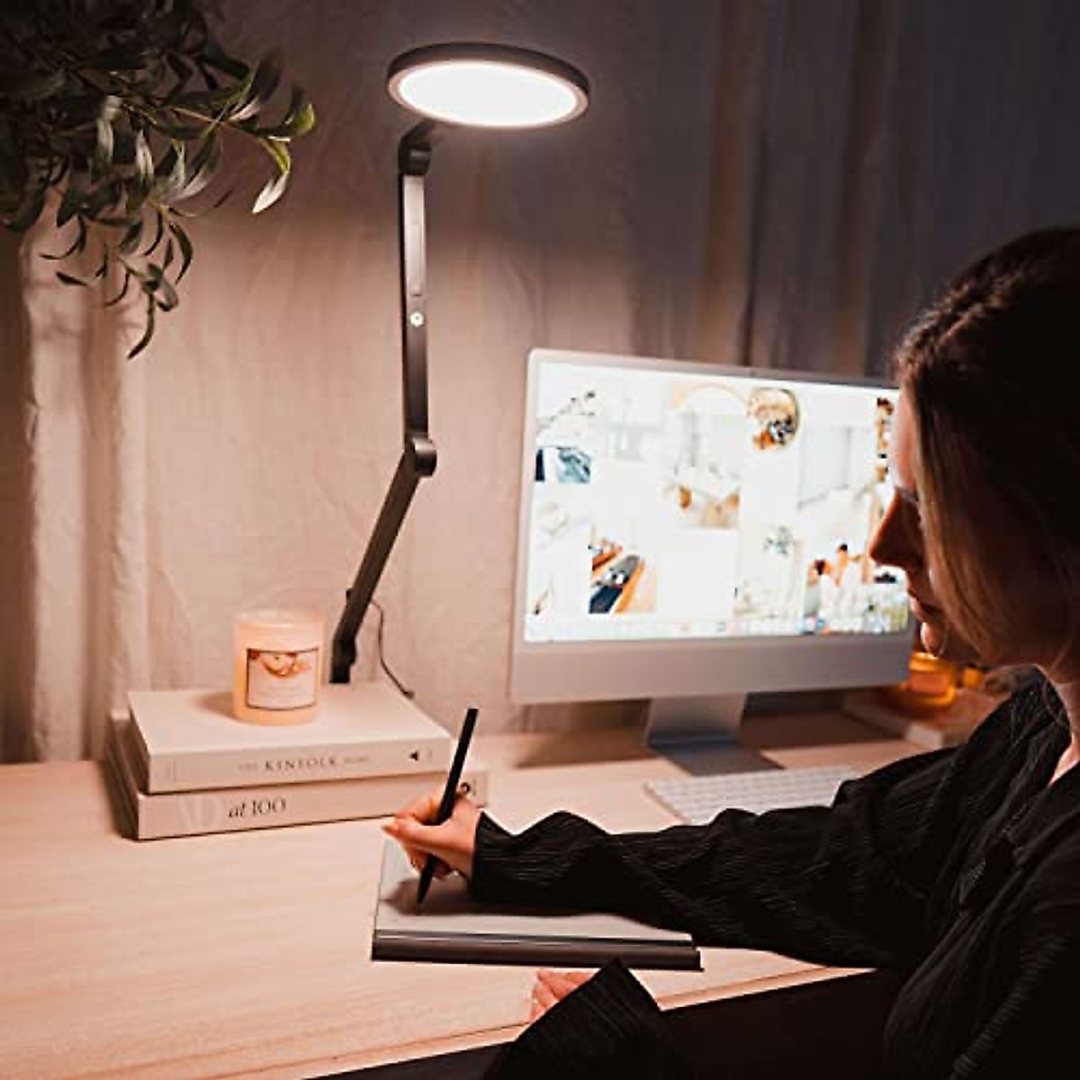 Lume Cube Edge LED Desk Light | Remote Work Swing Arm Desk Lamp with Clamp | Video Conferencing lighting, Zoom Webcam, Task Light, Drafting Light, Table Lamp | Adjustable Brightness, Color Temperature