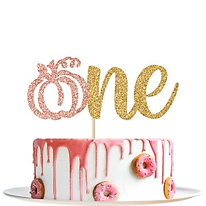 Pumpkin One Cake Topper, Little Pumpkin 1st Birthday Decorations, Girl Pumpkin Baby Shower Party Supplies, Rose Gold Glitter