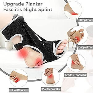 2 Pack Plantar Fasciitis Night Splint with Arch Support, Plantar Fasciitis Relief Brace, 2 Adjustable Straps Plantar Fasciitis Night Splint Relief Plantar Fasciitis, Foot Drop, Achilles Tendonitis, Day&Night