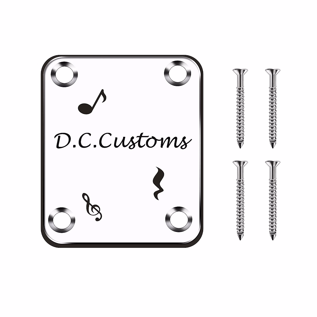 Custom Engraved Text/Name Guitar Neck Plate Personalized Plate Plain with Crews Chrome for ST Strat Tele Basses Replacement for Electric Guitar Accessories Gifts