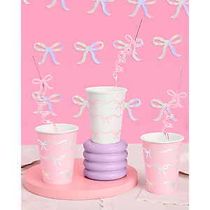 xo, Fetti Party Decorations Bow Paper Cups - 24 Disposable 14 oz Foil Cups | Pretty Bachelorette Decorations, Bow Theme Birthday Party, Bridal Engagement Drinkware, Coquette Cute Supplies
