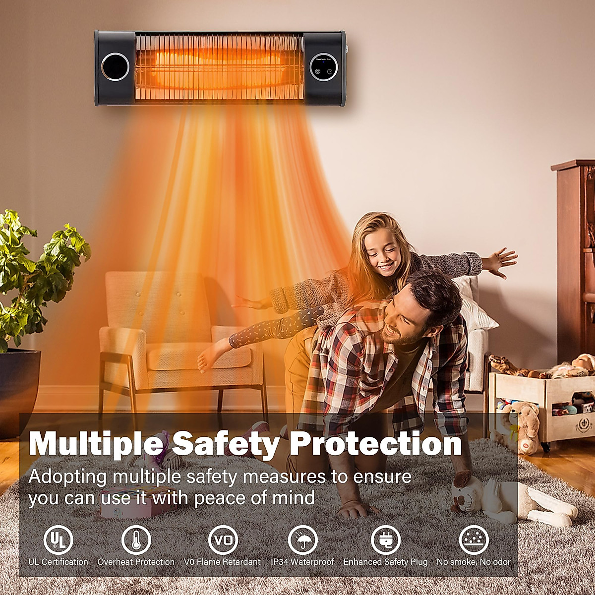 Uthfy Outdoor Patio Heater,Wall Mounted Heater for Garage Backyard,Infrared Heater for Indoor Use,1500W Electric Heater with Remote Control 9Hours Timer Overheating Protection