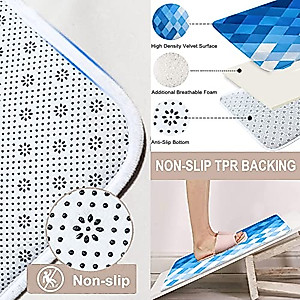 Geometric Blue Grid Triangle Abstract Bathroom Sets with Shower Curtain and Rugs and Accessories, Contemporary Blue Shower Curtain Sets, Blue Shower Curtains for Bathroom,Blue Bathroom Decor 4 Pcs