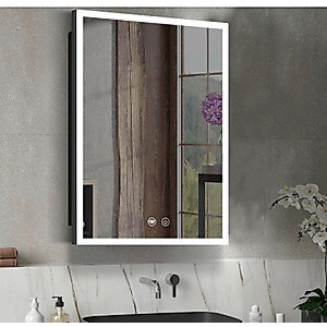 Janboe LED Medicine Cabinet with Light,16×24inch,Recess Mirror Cabinet for Bathroom,3 Color,Dimmable,Demister,Detachable Side Plate,Recess Mount or Surface Mount