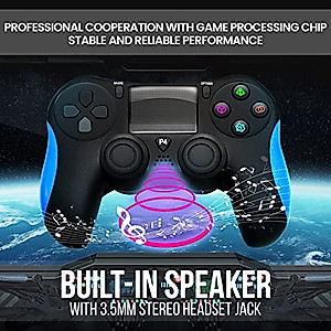 Wireless PS4 Controller - High-Performance Remote Joystick Game Console Controller Compatible with PS4/PS3, PC, Android, iOS Console - Dual Vibration, LED Lights, Built-in Speaker, 6-Axis Sensor