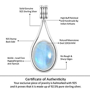 JEWELOPORIUM Real White Rainbow Moonstone 925 Silver Pendant for Women Gemstone Cocktail Silver Pendant Necklace Christmas - Gift Victorian Jewelry
