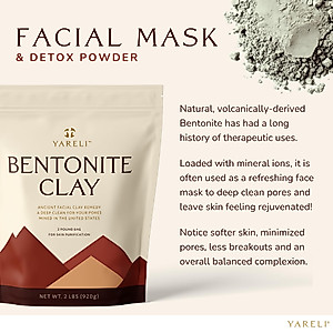 YARELI Bentonite Clay Powder Facial Mask & Detox Bath, Pure Indian Healing Clay, 2lb (32oz)