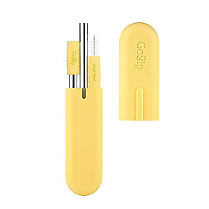Final Touch GoSip 3-in-1 Reusable Stainless Steel Drinking Straws with Cleaning Brush and Go Sip Case (Lemon Yellow) (RS200-12)