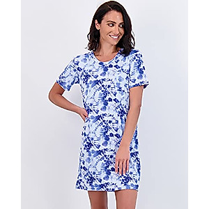 Real Essentials Womens Short Sleeve Nightgown Nightshirts Bamboo Nightgowns Night Shirts Gowns Women Nightdress Sleep Shirt Adult House Dress Sleepwear Pajama PJs Moo Moos, Set 2, Medium, Pack of 3