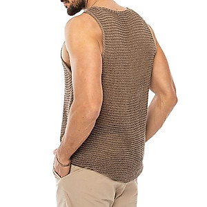 Lanliun See Through Sleeveless Tank Tops for Men Casual Unique Workout Outdoor T Shirts Gym Muscle Shirts Brown