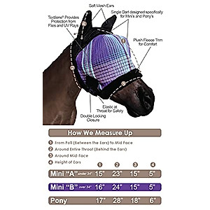 Kensington Fly Mask with Fleece Trim for Horses — Protects Face and Eyes From Flies and UV Rays While Allowing Full Visibility — Breathable and Non Heat Transferring Makes it Perfect Year Round, Large, Deluxe Black Plaid