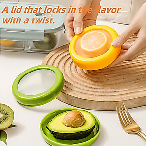 Generic Modern Silicone Fruit Storage Box Set of 4, Round, 3.93 inches by 1.02 inches, Green & Yellow, Reusable, Portable, Flip Top, Fruit, Vegetable, Snacks