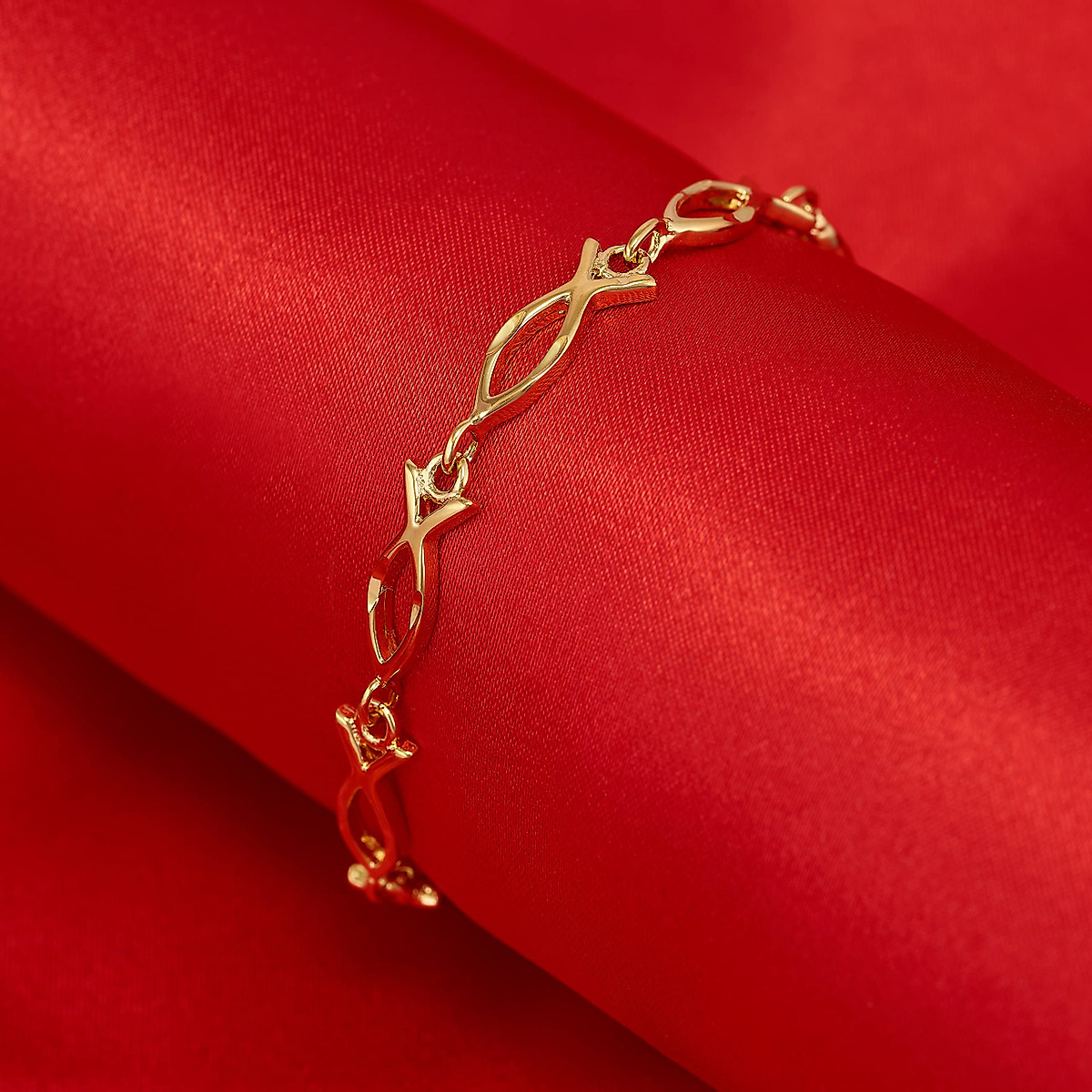 LIFETIME JEWELRY Diamond Cut Fish Link Bracelet for Women and Men 24k Real Gold Plated (Gold, 7 inches)