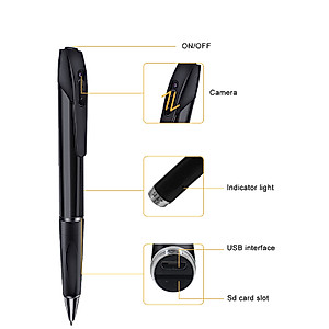 isekurity Spy Camera Pen, Full HD 1080P Hidden Camera Pen Spy Camera with Photo Taking, Mini Portable Video Recorder with 5 Ink Refills Pocket DVR for Business and Conference No Audio