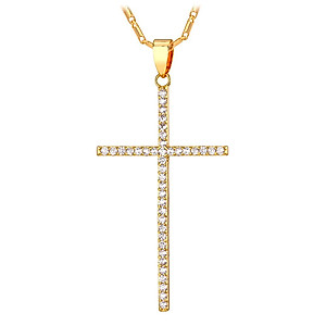 U7 Women Chain 18K Gold Plated CZ Simple Classic Cross Pendant Necklace