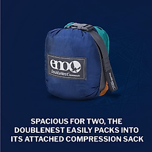 ENO DoubleNest Hammock - Lightweight, Portable, 1 to 2 Person Hammock - for Camping, Hiking, Backpacking, Travel, a Festival, or The Beach - Aqua/Sapphire/Amber