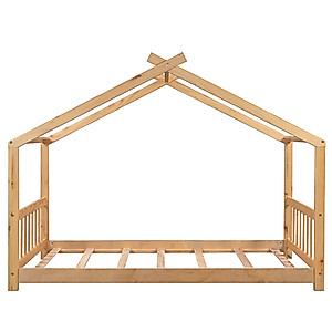 Harper & Bright Designs House Bed for Kids, Wood House Twin Platform Bed with Headboard and Footboard, Toddler House Twin Bed Frame Montessori Crib. No Box Spring Needed (Twin, Natural)