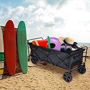 YSSOA Heavy Duty Folding Portable Hand Cart with Removable Canopy, 8'' Wheels, Adjustable Handles and Double Fabric for Shopping, Picnic, Beach, Camping