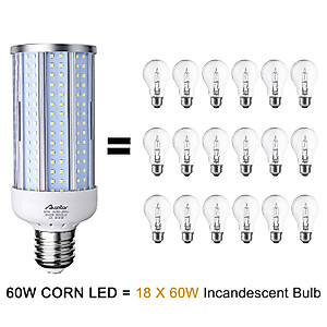 Auzilar 60W LED Corn Light Bulb (E39 Large Mogul Base) 6000Lm 6500K Cool White, for Metal Halide HID HPS Replacement Garage Parking Lot High Bay Warehouse Street Lamp Lighting, 85V-265V