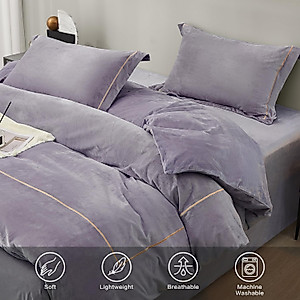 SAPHREAS Twin Size Warm Flannel Duvet Cover Set 3cps Winter Microfiber Grayish Lavender Fluffy Bedding Comforter Cover 68"x90" 1 Quilt Cover 2 Pillow Shams