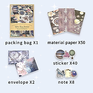 Chuchengio 100Pcs Scrapbook Craft Paper Kit for Scrapbook Journaling Supplies,Scrapbook Space Stickers Aesthetic for Scrapbooking Supplies,