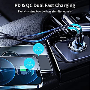 UNBREAKcable USB C Car Charger 38W Fast Charging [All Metal] PD & QC 3.0 Dual Port Type C Car Adapter for Apple iPhone 14 13 12 11 Pro Max Mini SE XS XR X 8 7 6 Plus iPad Samsung Galaxy Android Phone