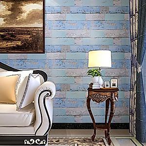 Art3d 17.7"x78.7" Peel and Stick Wallpaper - Decorative Self Adhesive Vinyl Film Wood Grain Wallpaper for Furniture Cabinet Countertop Shelf Paper, Blue Distressed Wood