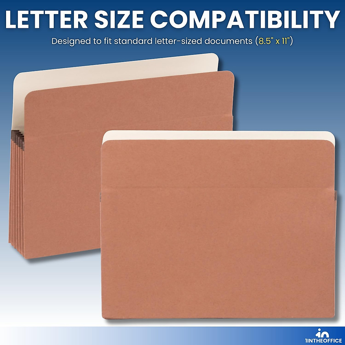 1InTheOffice Expanding File Pockets, Accordion File Organizer, Letter Size, Brown Redrope, 8 1/2" x 11", 1200 Sheet Capacity, 5 1/4", 10 Pack