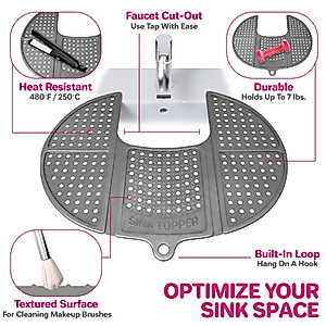 Sink Topper, Foldable Bathroom Sink Cover for Counter Space. Makeup Organizer Mat and Must Have Bathroom Gadget. Standard, Black.