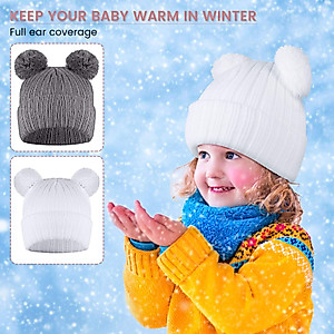 4 Pieces Kids Winter Warm Beanie Hat Kids Faux Fur Pom Beanie Knit Baby Pom Ski Cap for Children 1-5 Years Old(Black, Beige, Grey, White,4 Pieces)