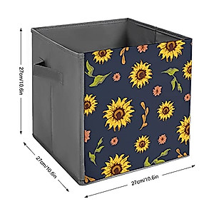 Watercolor Sunflowers Collapsible Storage Bins Cubes Organizer Trendy Fabric Storage Boxes Inserts Cube Drawers 11 Inch