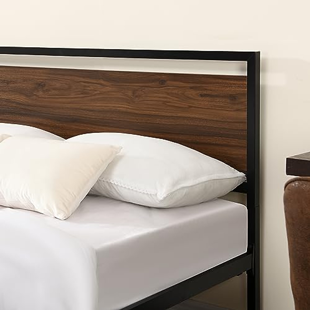 HAUSHECK Queen Size Platform Bed Frame, Industrial Stlye Bed Frames w/Headboard & Footboard, Metal Bedframe No Box Spring Needed w/Strong Steel Slat Support Mattress Foundation for Teen, Adults