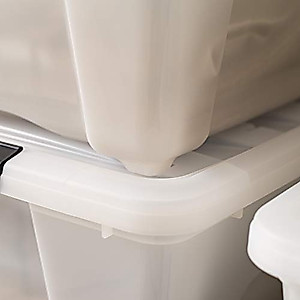 IRIS USA 54 Qt Stackable Plastic Storage Bins with Lids, 6 Pack - BPA-Free, Made in USA - Discreet Organizing Solution, Latches, Durable Nestable Containers, Secure Pull Handle - Pearl